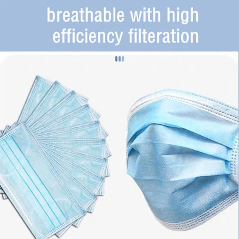 20Pcs Particle Dust Mouth Mask Blue 3-Layer Face Mask Dust Mist Filter ...