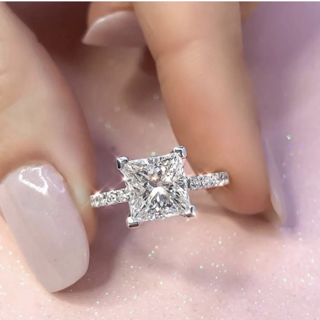Square Diamond Rings On Finger