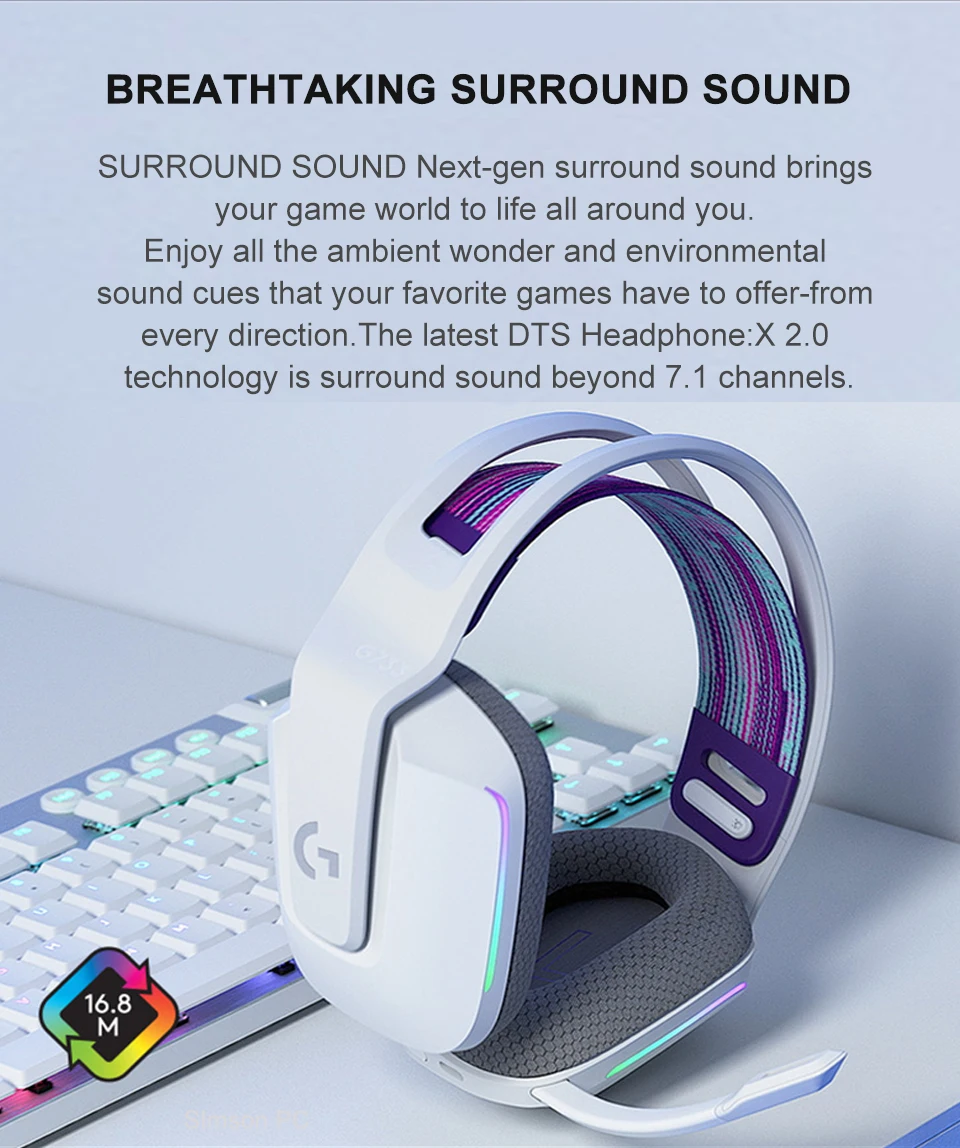 Logitech G733 KDA LIGHTSPEED wireless gaming headset RGB DTS X2.0 7.1 ...