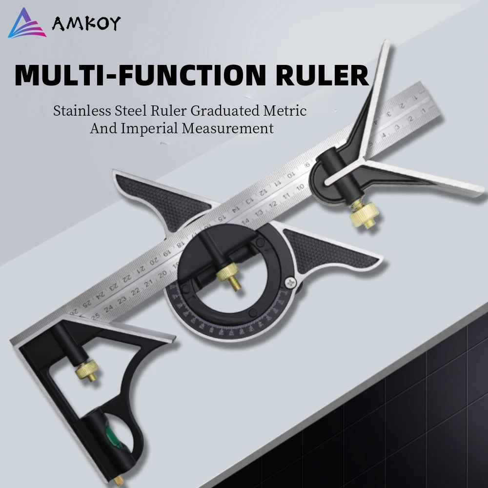 Amkoy 3 In 1 Square Angle Ruler Set Adjustable Engineers Multi ...