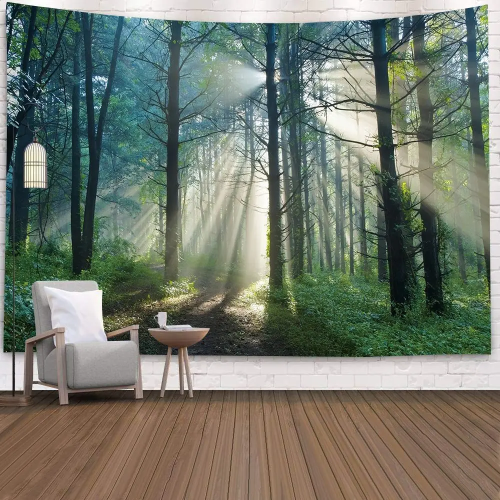 Tenture,Grande tenture murale avec arbre imprimé, paysage de forêt ...