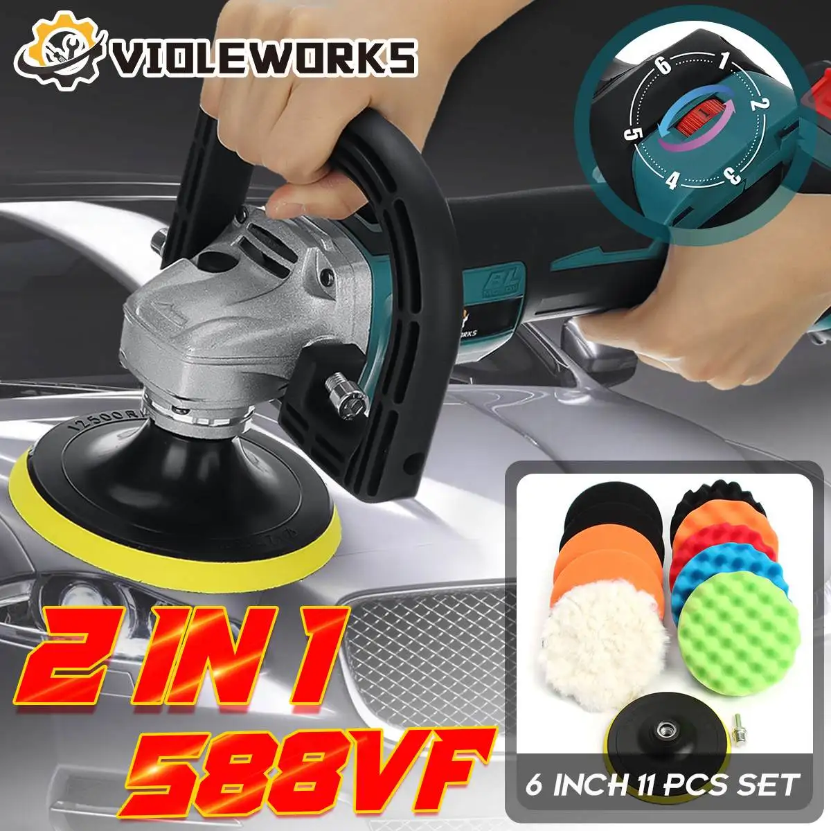 588vf 1580w 2 In 1 18v Cordless Brushless Car Polisher Angle Grinder ...