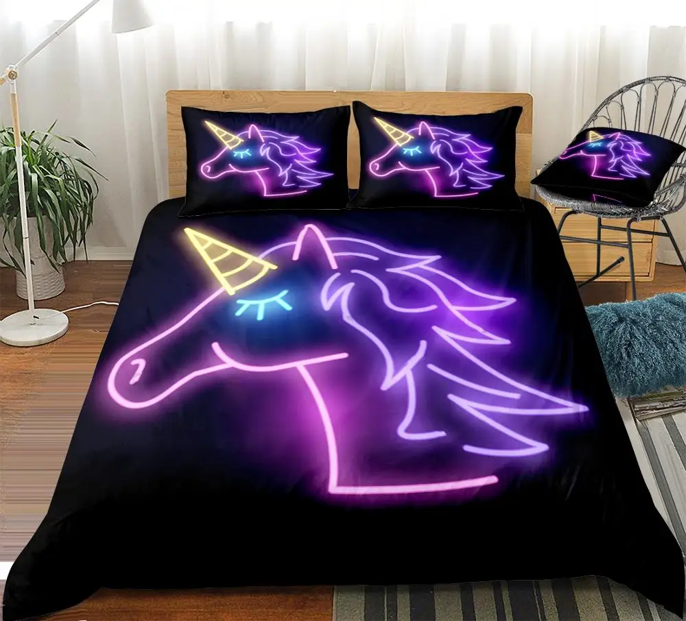Neon Unicorn Bedding Set Unicorn Duvet Cover Set Rainbow Bed Linen ...