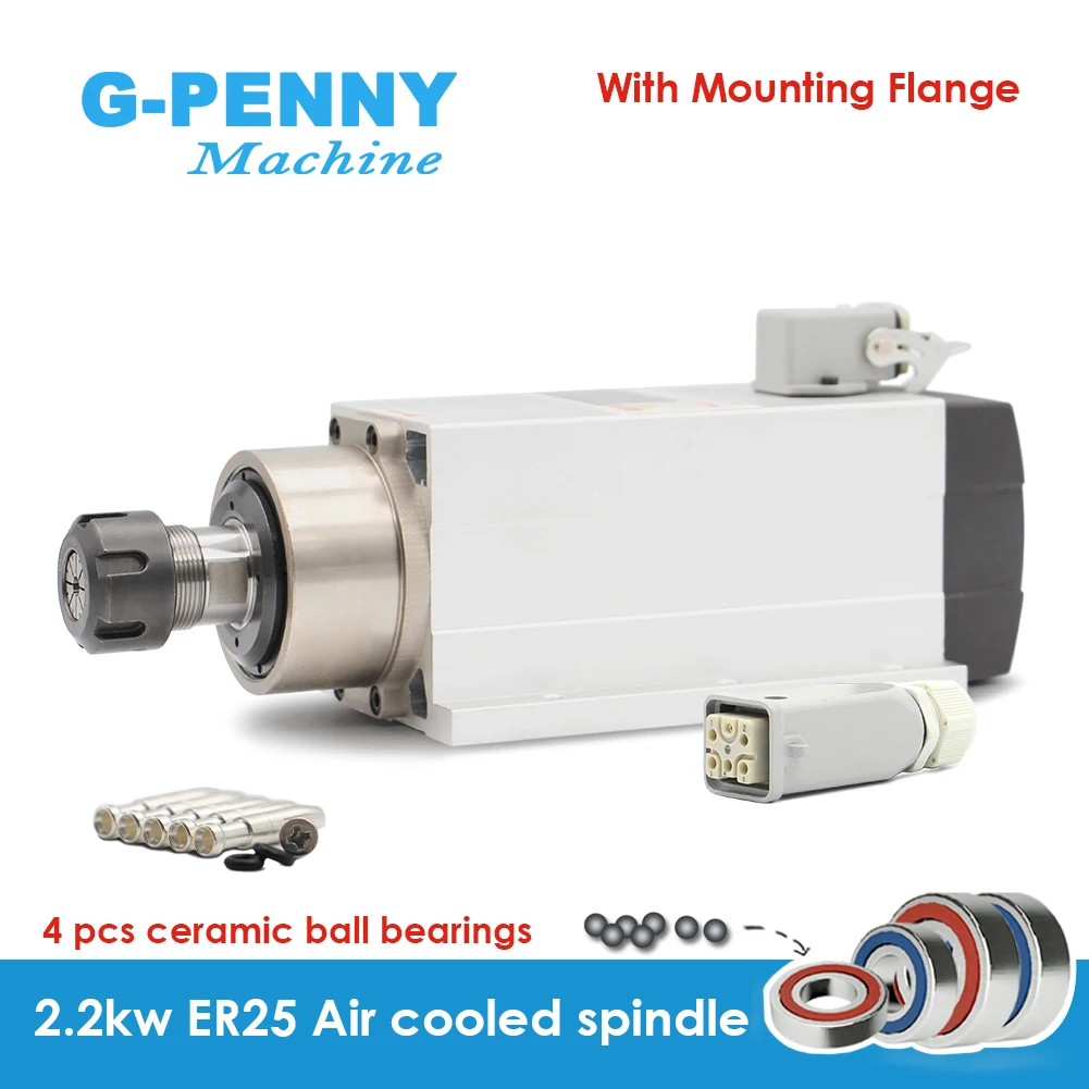 g penny 2.2kw ER25 air cooled spindle motor with flange CNC 220v air ...
