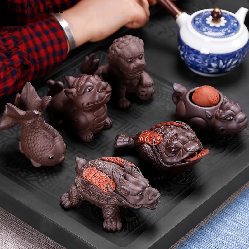 Creative Purple Clay Small Tea Pet Ornament Handmade Crafts Animal ...