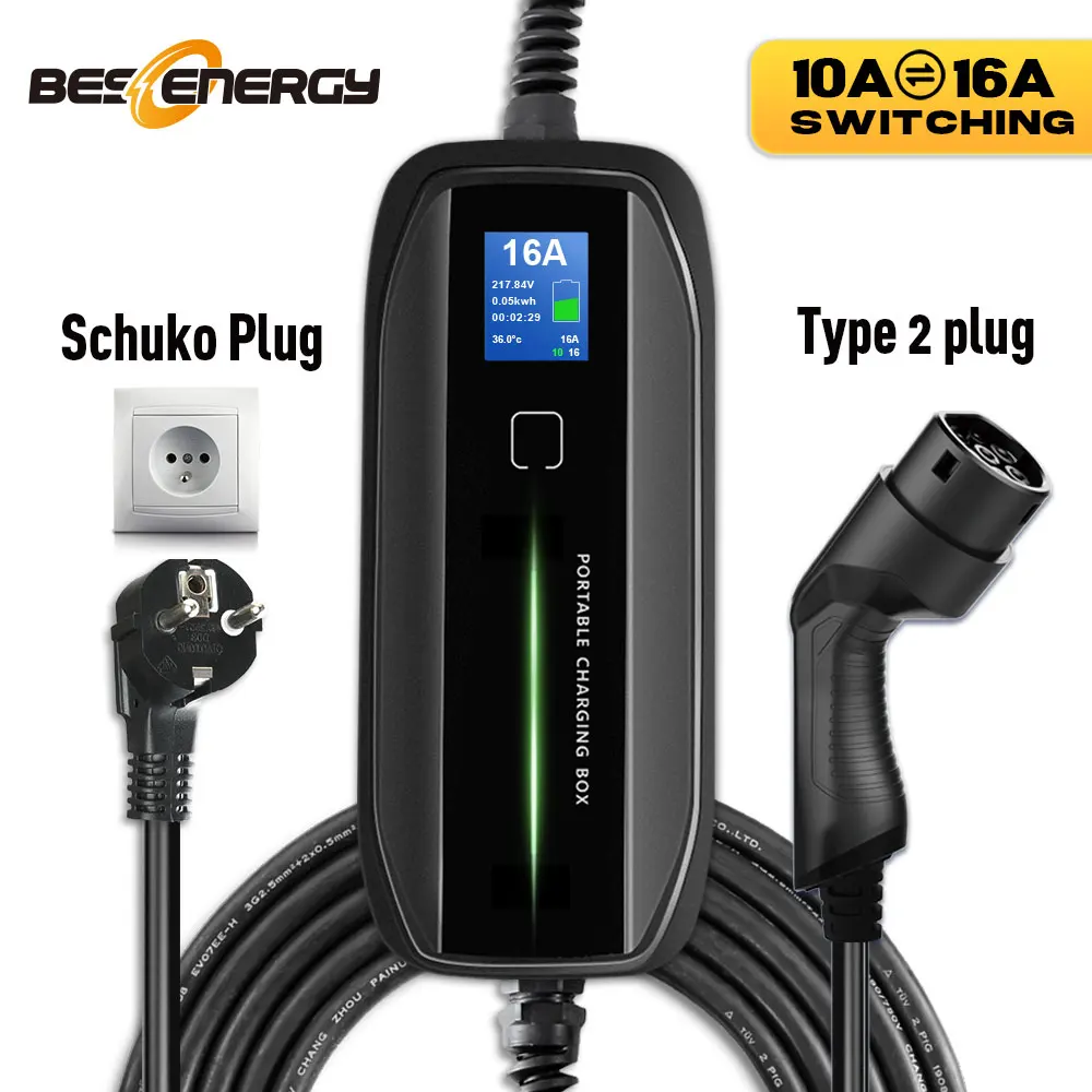 Besenergy Ev Car Charger Type 2 Portable Charging Box 6m 20ft Cable ...