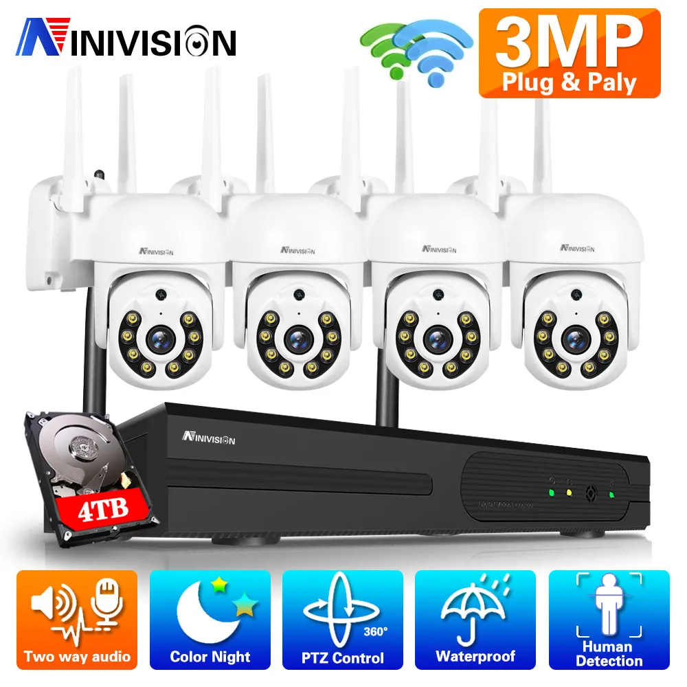 Caméra de Surveillance extérieure PTZ IP Wifi 3MP, système de sécurité domestique sans fil ...