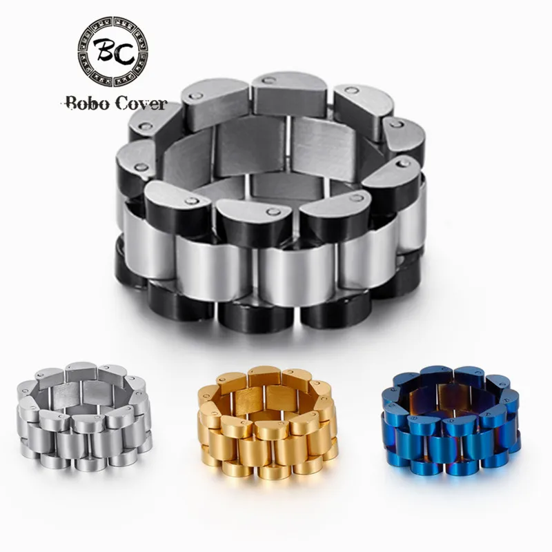 Hip hop Stainless Steel strap Finger Rings Men Women Gold Color ...