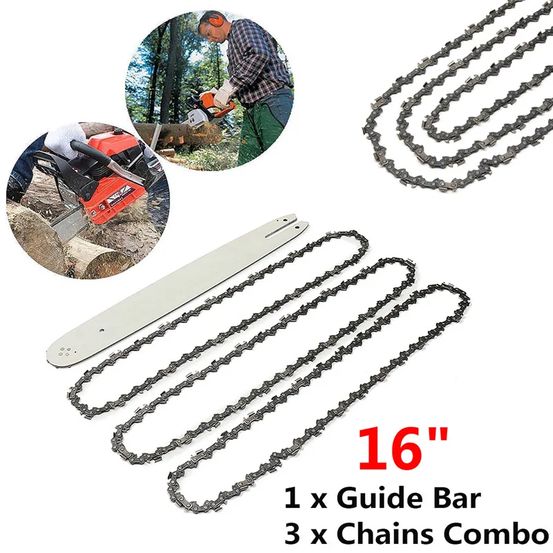 16 Inch Chain Saw Guide Bar With 3pcs Semi Chisel Chains 3/8LP 050" For ...
