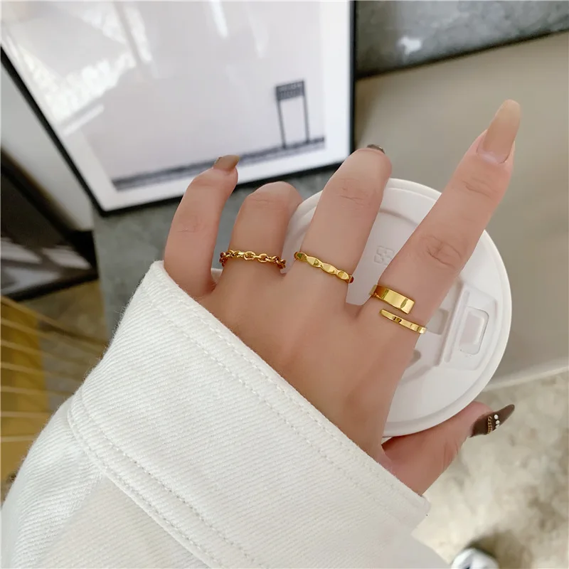 INS Hot Gold Plated Stainless Steel Open Ring Female Adjustable ...