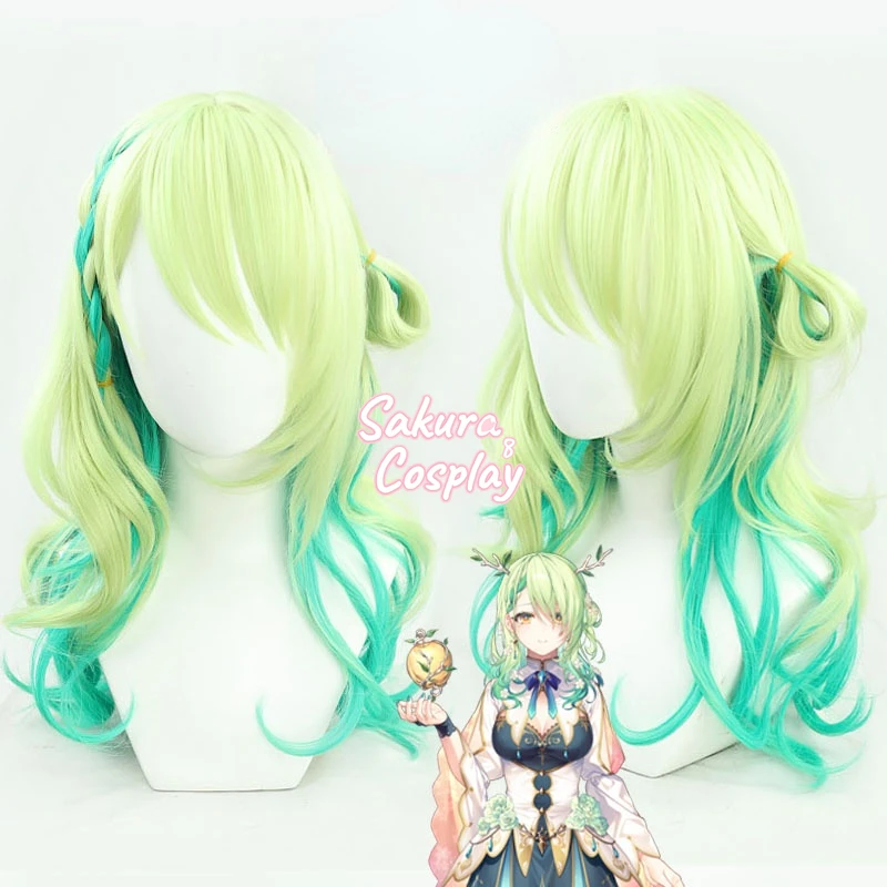 Hololive En Ceres Fauna Vtuber Youtuber Cosplay Green Gradient Long Curly Wavy Synthetic Hair ...