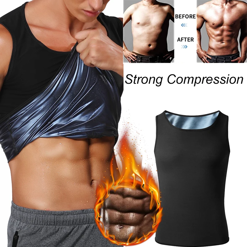 Mens Waist Trainer Vest Sweat Shirt Slimming Body Shaper Neoprene Sauna ...