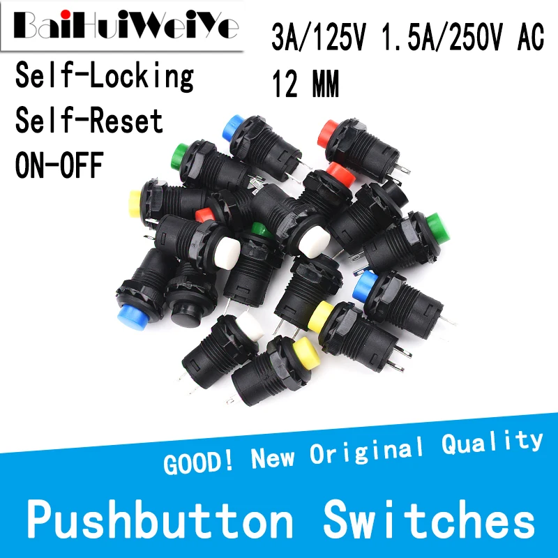 Self locking Momentary Push Button Switch DS-228 12mm Lock Latching OFF ...