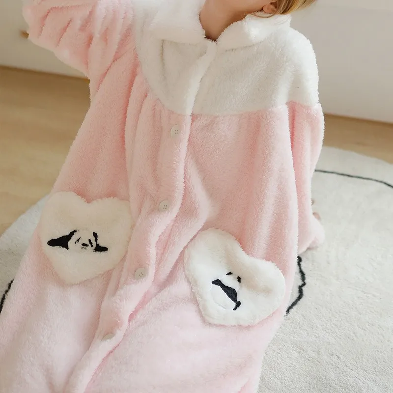 Bonito-de-pel-cia-flanela-robe-sleepwear-inverno-quente-grosso-coral ...