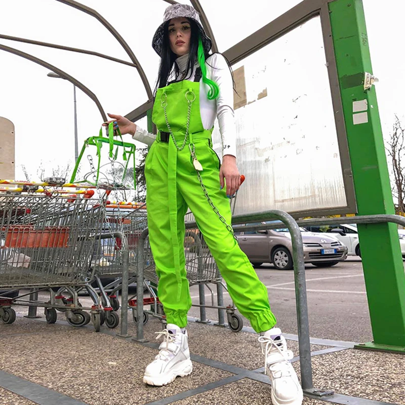 Hip Hop Costumes Women Fluorescent Green Overalls Jumpsuit Adults ...