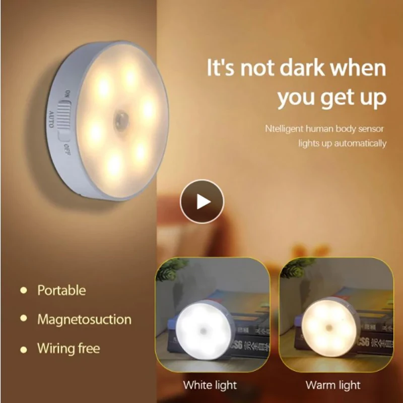 Motion Sensor LED Rechargeable Night Light Wireless Energy saving LED ...
