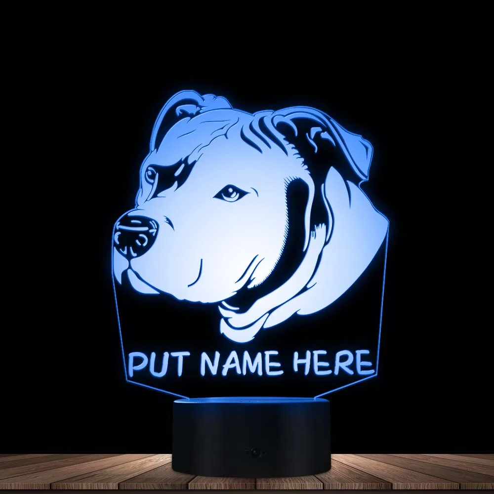 Custom Pitbull 3d Led Night Light Pit Bull Head Portrait 3d Optical ...