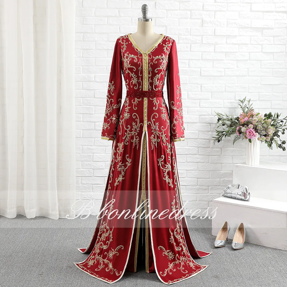 Red Moroccan Caftan Evening Dresses 2020 Embroidery Crytal Long Formal ...