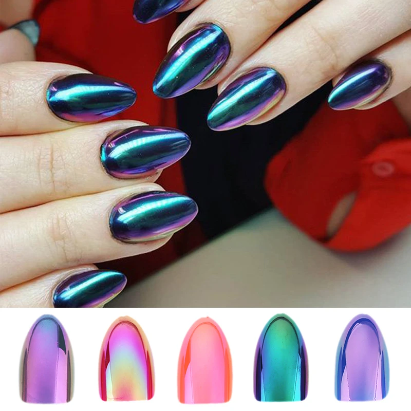 Chrome Nails Stiletto Fake Nail Tips 12pcs/box Metallic False Nail Art ...