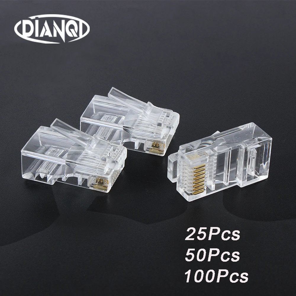 25-50-100PCS-RJ45-Net-Network-Modular-Plug-Cat5-CAT5e-Connector-8P8C ...