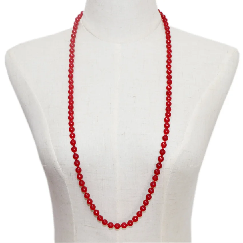 Long Chain for Women Statement Necklace Natural Stone Red Jades Round ...
