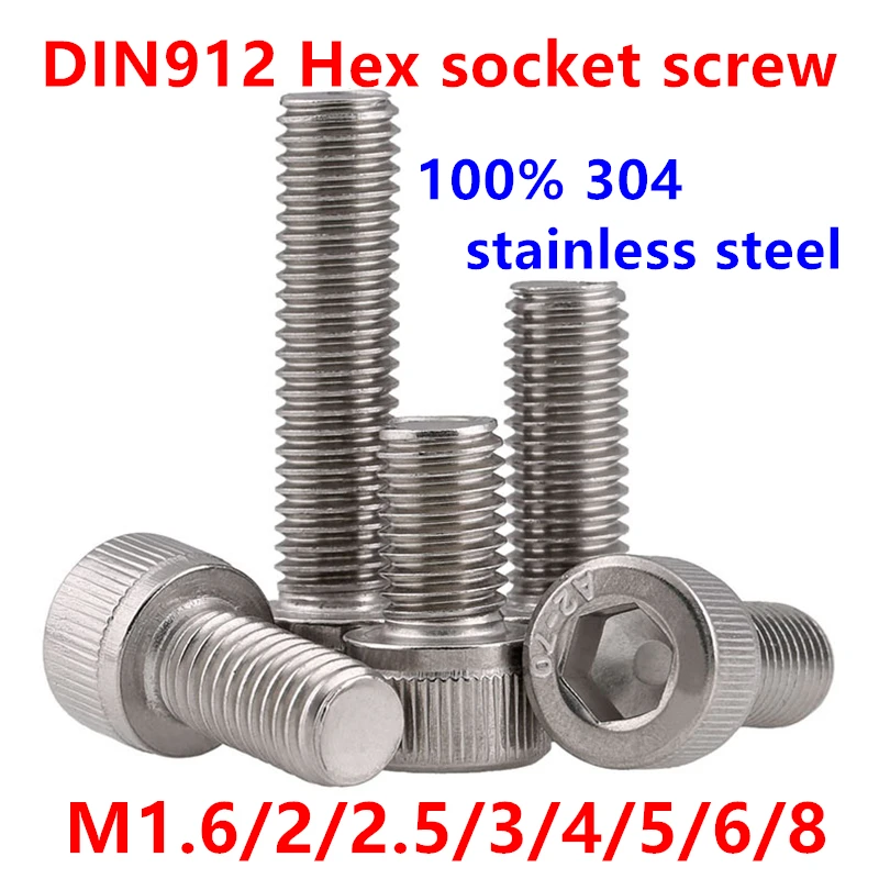 DIN912 allen socket head screw M1.6 M2 M2.5 M3 M4 M5 M6 M8 Hexagon Socket Head Cap Screws 304 ...