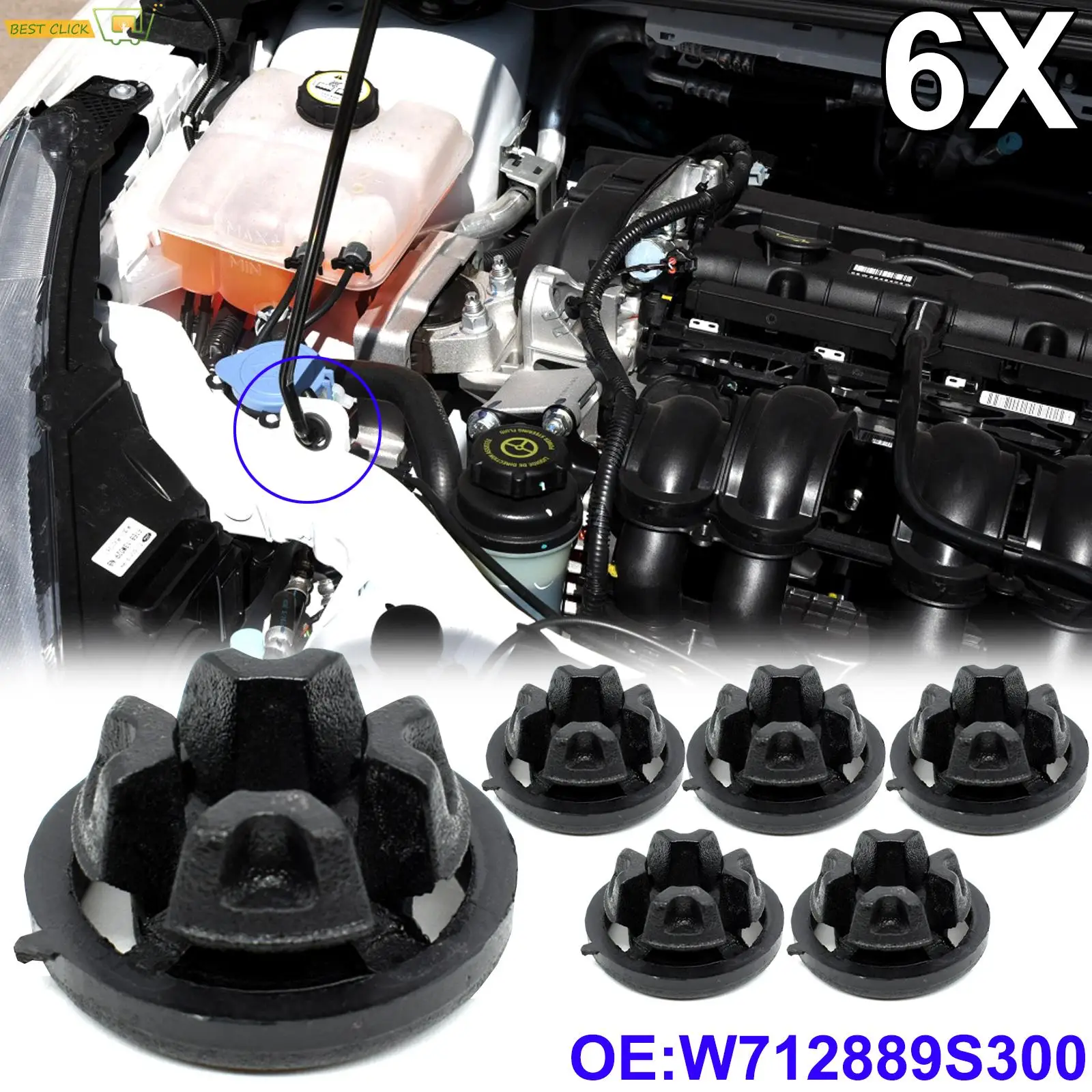 6x Car Hood Bonnet Rod Support Prop Grommet For Ford C-Max Focus Fusion ...