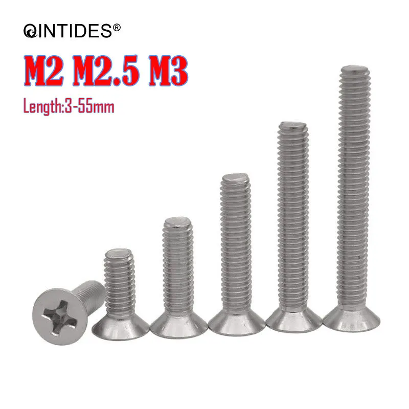 QINTIDES M2 M2.5 M3 Length 3 55mm Screw Cross Recessed Countersunk Head ...