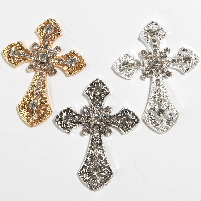 5.5*7.1CM Big Chic Metal Alloy Crystal Crosses Embellishment Excellent ...