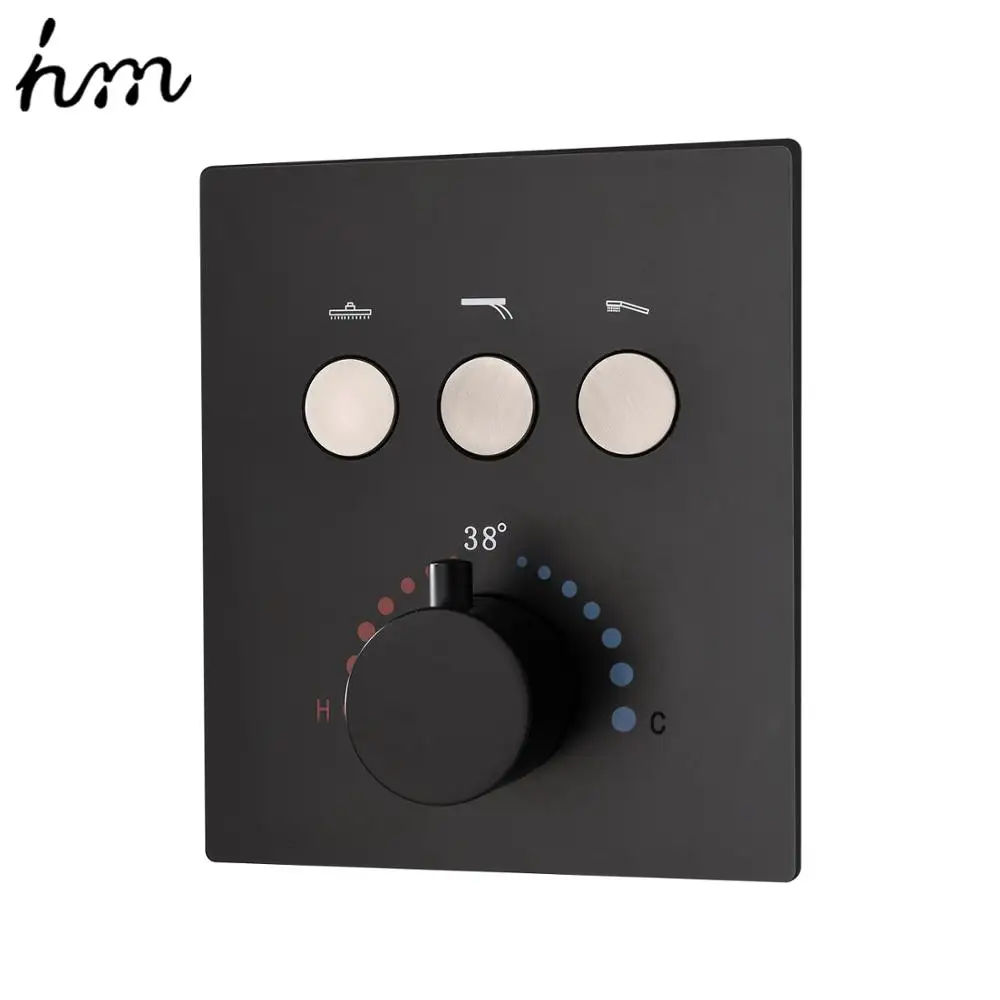 hm-Black-Thermostatic-Shower-Diverter-Valve-Push-Touch-Button-Faucet ...