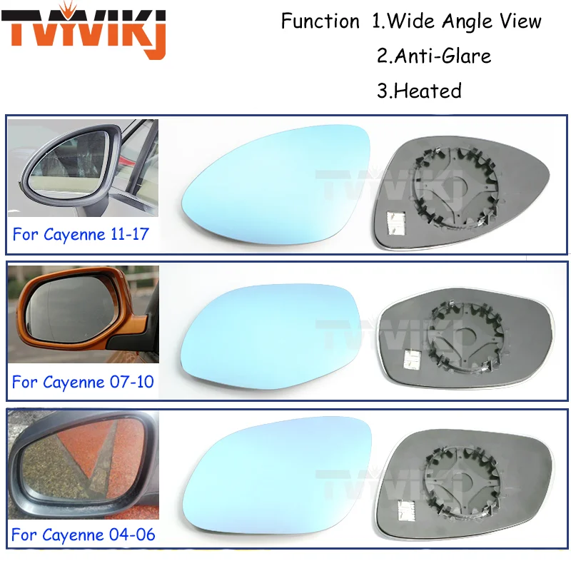 1 pair Side Rearview Mirror Blue Glass Lens For Porsche Cayenne 2004 ...