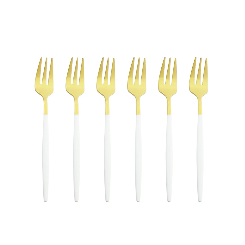 6Pcs-Fruit-Fork-Set-White-Gold-Small-Dessert-Fork-Stainless-Steel-Tea ...