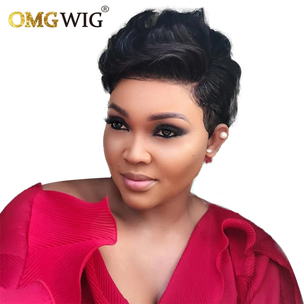 Short Pixie Cut Wig Side Part Brazilian Remy Human Hair Wigs For Black ...