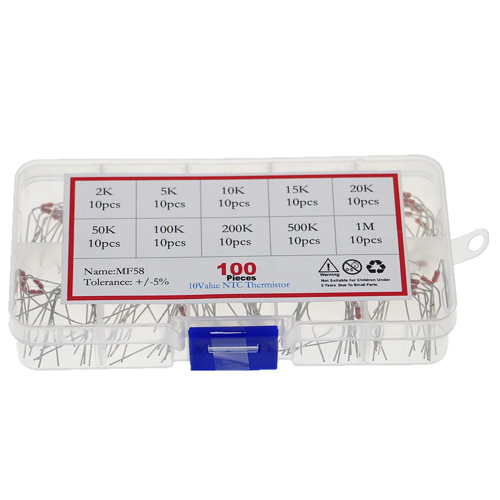 100Pcs/Box 10value NTC Thermistor Resistor Kit NTC-MF58 2K 5K 10K 15K ...