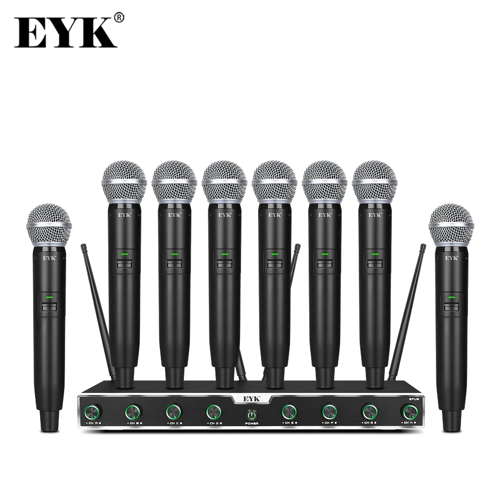 EYK EFU8 8 Channels Professional UHF Wireless Microphone System 8 ...