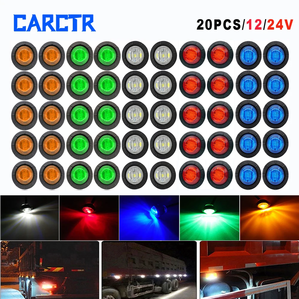 CARCTR 10/20PCS Truck Trailer Bus Mini Small Round LED Front Rear Side ...