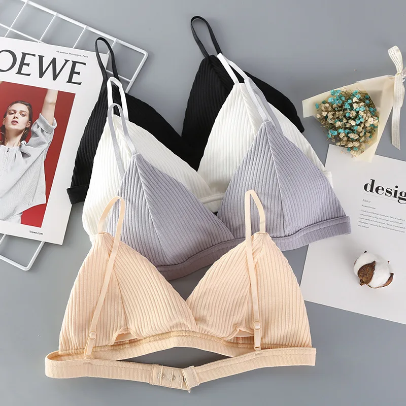 Women Cotton Bra Solid Color Lingerie French Style Bralette Seamless ...