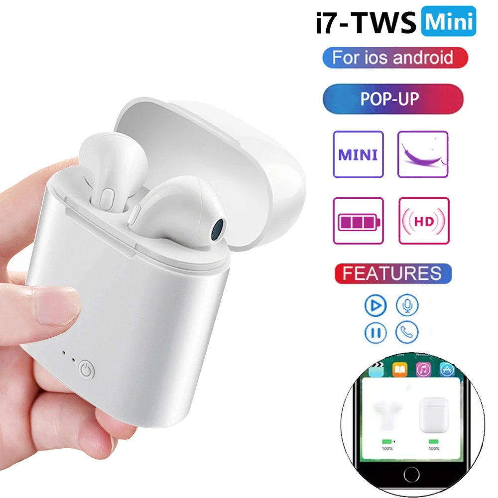 I7 Mini TWS, беспроводные Bluetooth 5,0 наушники, мини спортивные, свободные руки, стерео ...