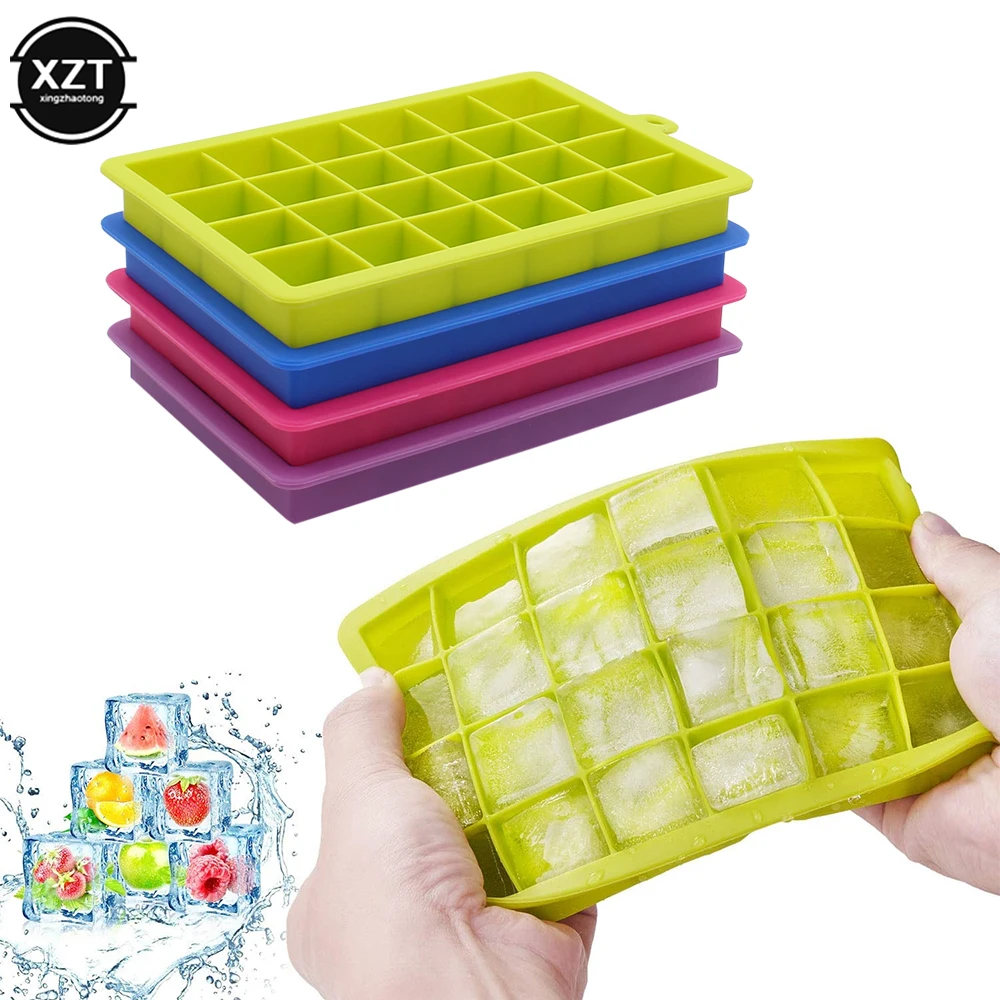 24-Grids-Silicone-Ice-Cube-Tray-Molds-With-Lid-Square-Shape-Ice-Cube ...