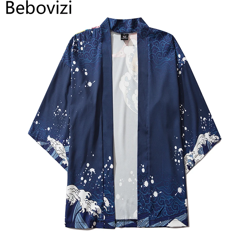 Japanese Samurai Clothing Traditional Japanese Clothing Carp Print Kimono Cardigan Men Japanese ...