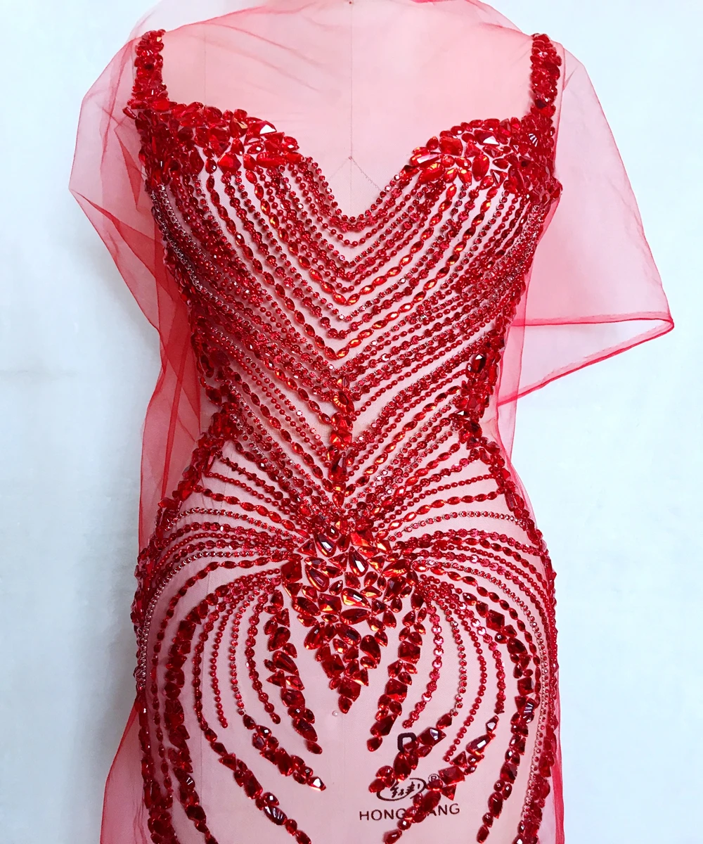 Handmade red rhinestones applique sew on acrylic stone patches trim for ...