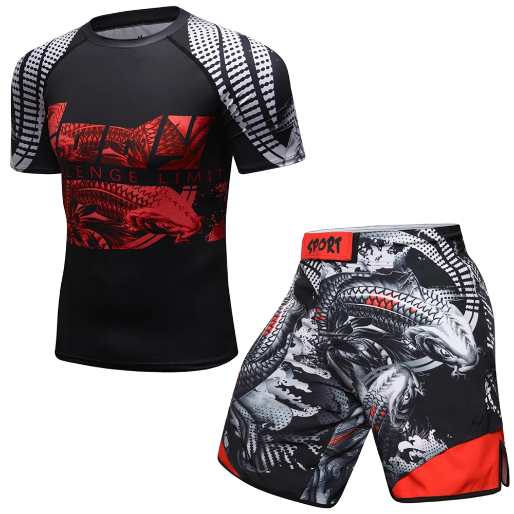 MMA BJJ Rashguard T Shirts Pants Rash Guard Fitness Tracksuit Boxing ...