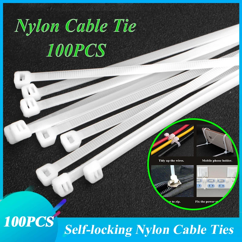 100-PCS-Self-locking-Plastic-Nylon-Tie-Fastening-Ring-Cable-Tie-Zip ...