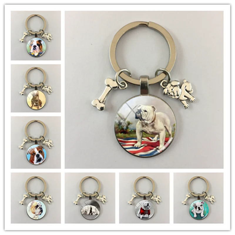 Fashion-Bulldog-Keychain-English-Bulldog-Keychain-Charm-Round-Handmade ...