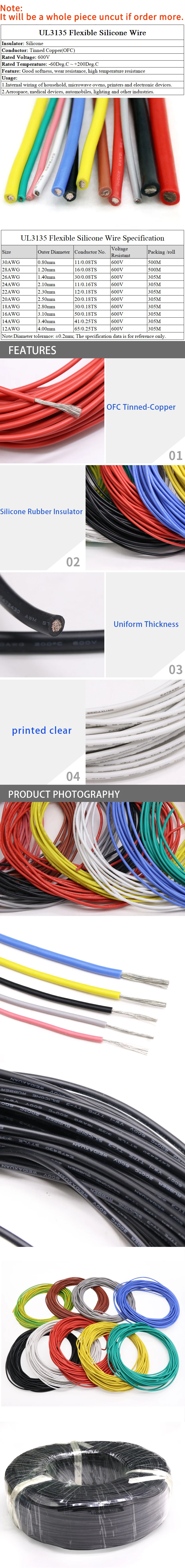 Black 2m 12AWG -Fil Silicone UL3135 2M-5M, 30 28 26 24 22 20 18 16 14 12 AWG, câble électronique ...