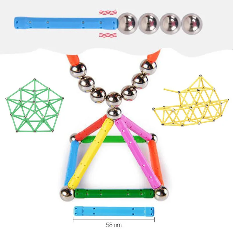 New DIY Magnetic Design Blocks 5.8cm Magnet Bars Metal ball 3D ...