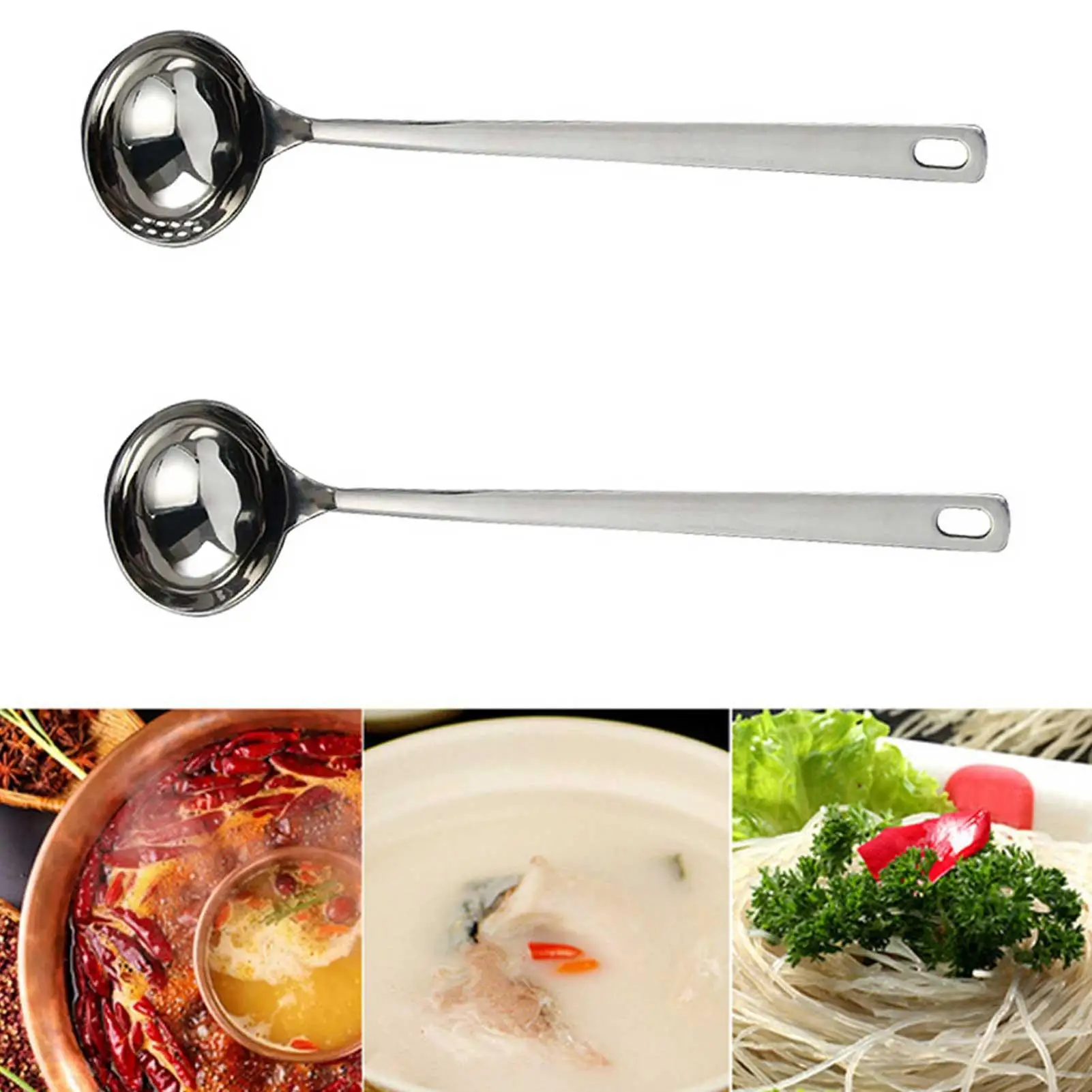 Stainless Steel Hot Pot Long Handle Soup Ladle Colander Spoon Kitchen ...