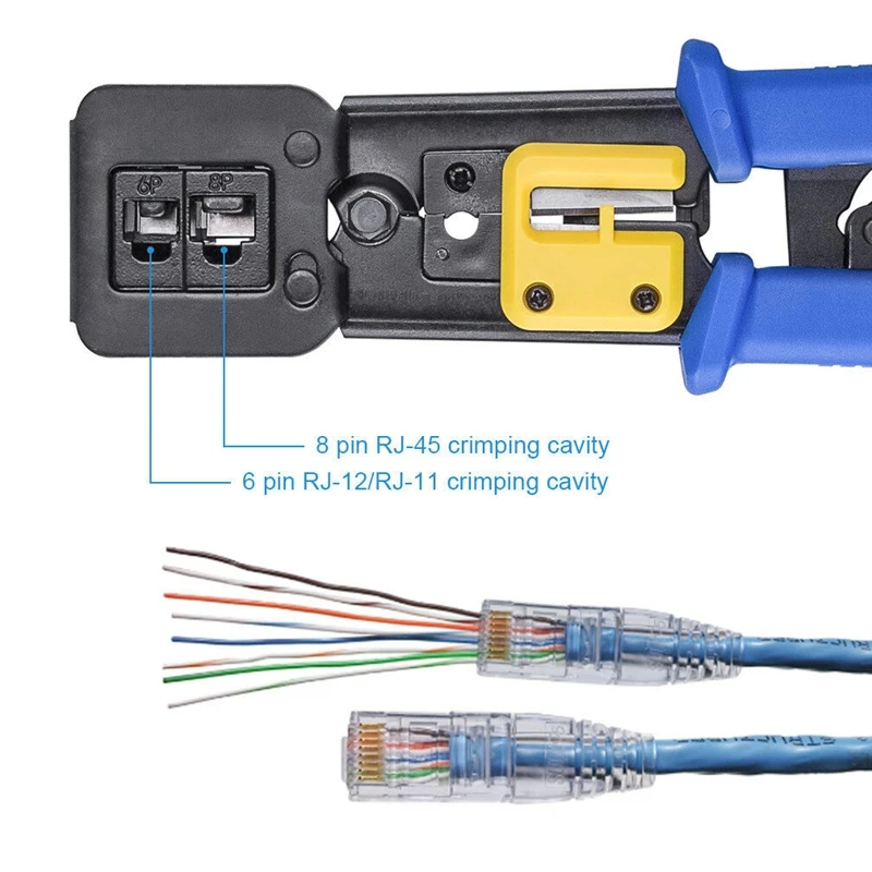 Pince réseau multifonction RJ11 RJ45 6P 8P, outil de sertissage Ethernet, coupe-câble à tête en ...