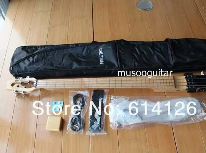 Ministar Brand Basstar 4 String Travel Electric Bass without Frets with ...