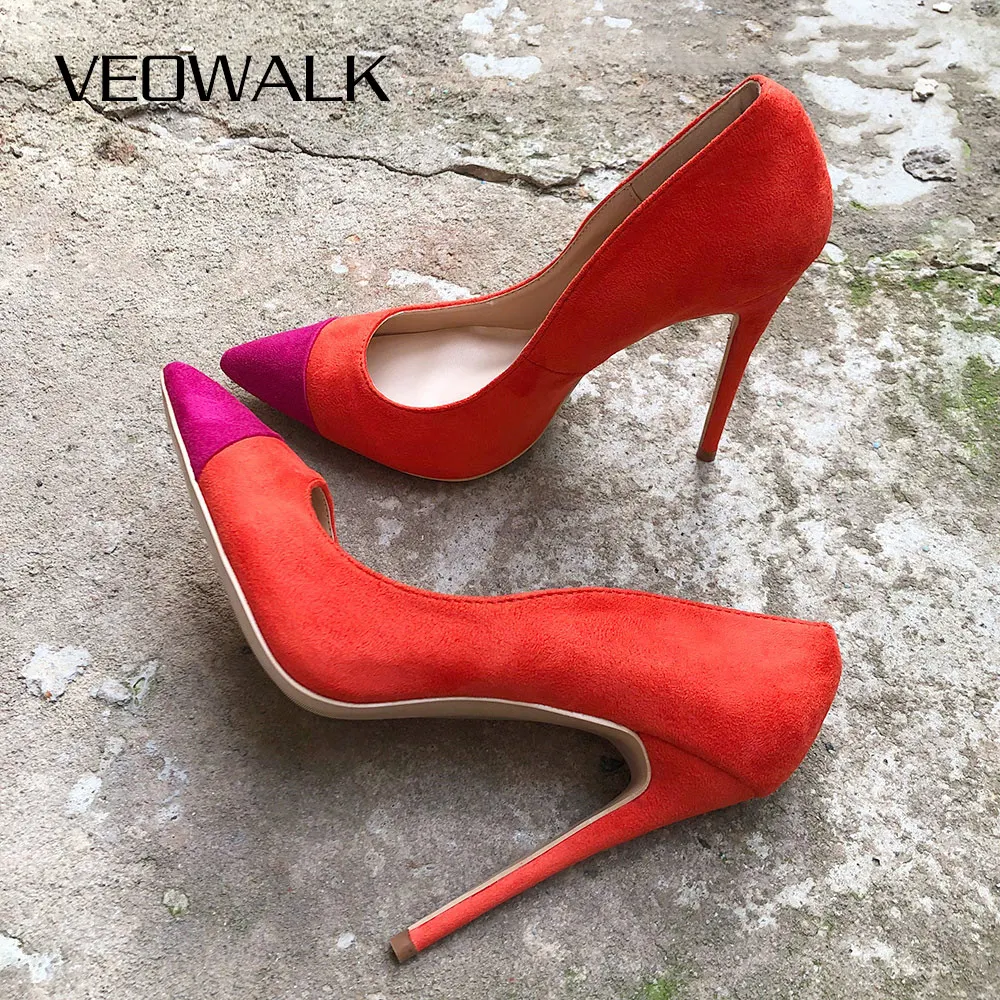Veowalk-Women-Velvet-Red-High-Heels-Patchwork-Pointed-Toe-Stilettos ...